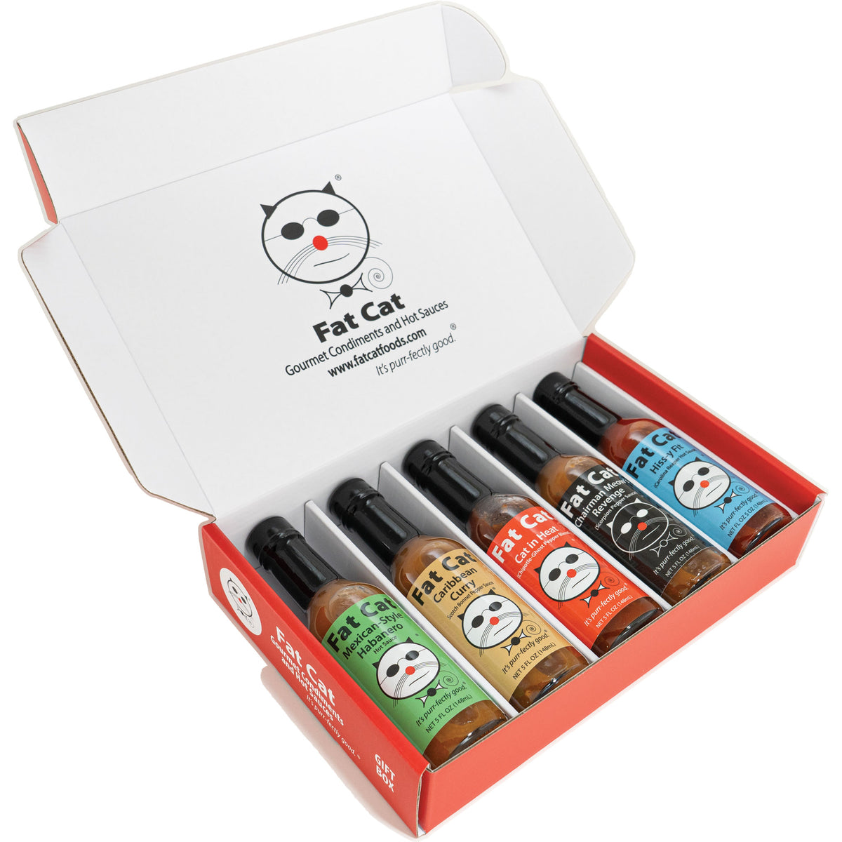 Heat Lovers 5 Bottle Hot Sauce Gift Box by Fat Cat Gourmet – Fat Cat ...